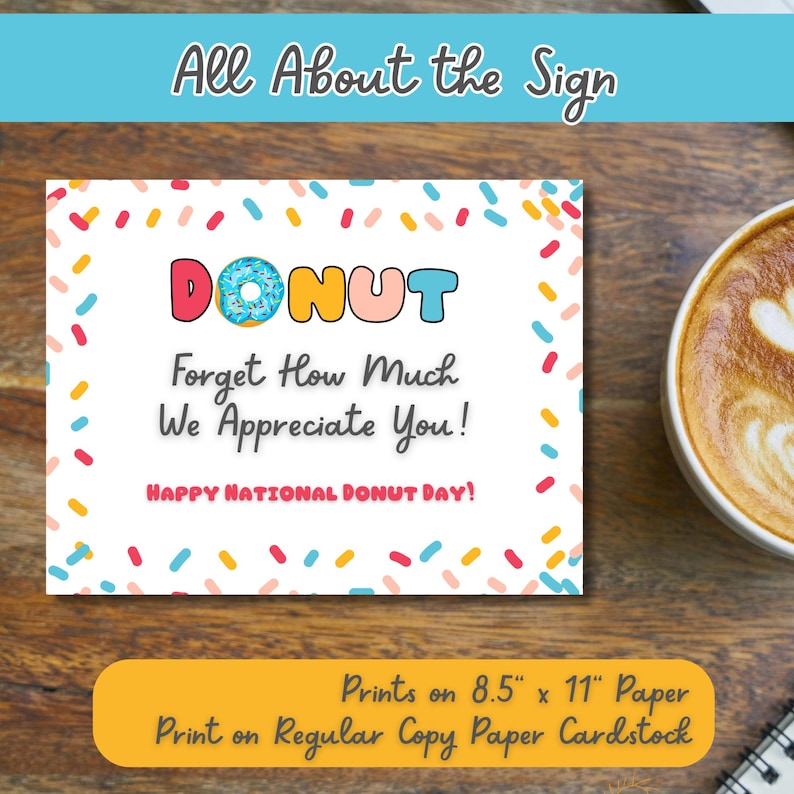 National Donut Day Sign, Office Staff School Family, Donut Appreciation ...