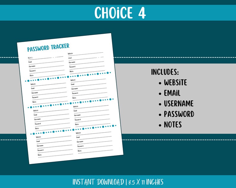 Printable Password Tracker, Passwords and Notes, Organizer Binder ...