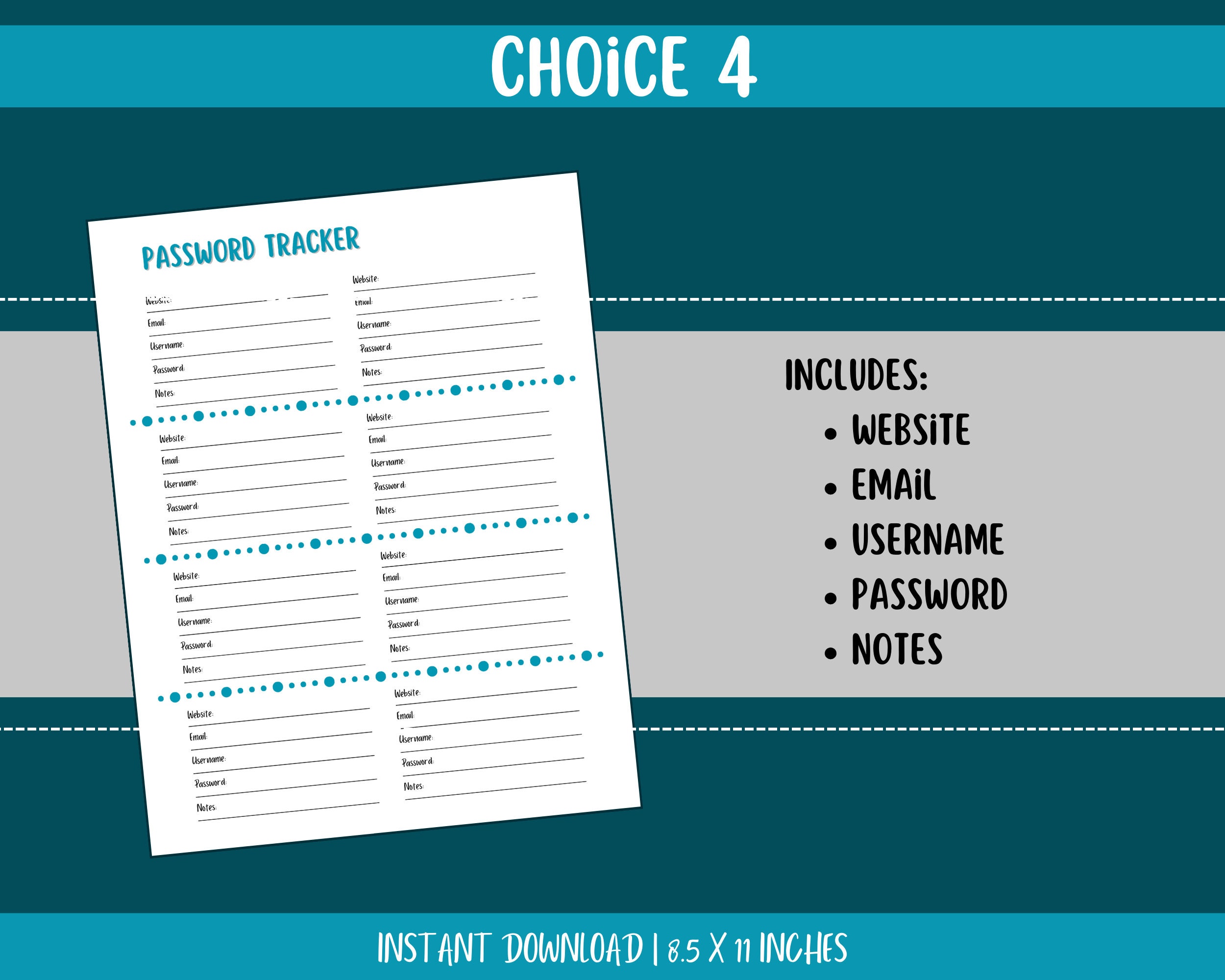 Printable Password Tracker, Passwords and Notes, Organizer Binder ...
