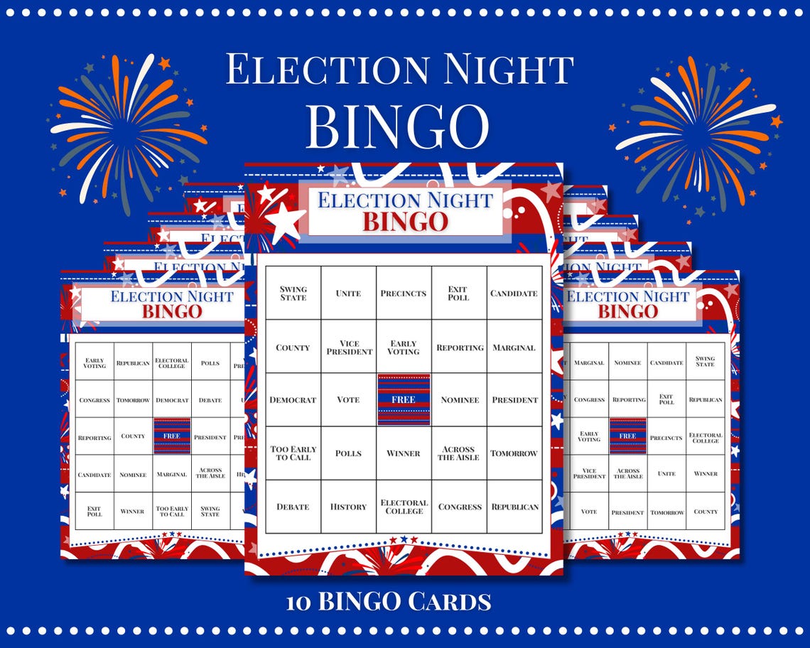 Election Night Bingo Cards, Republican, Democrat, Election Watch Party ...