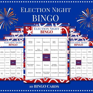 Election Night Bingo Cards, Republican, Democrat, Election Watch Party ...