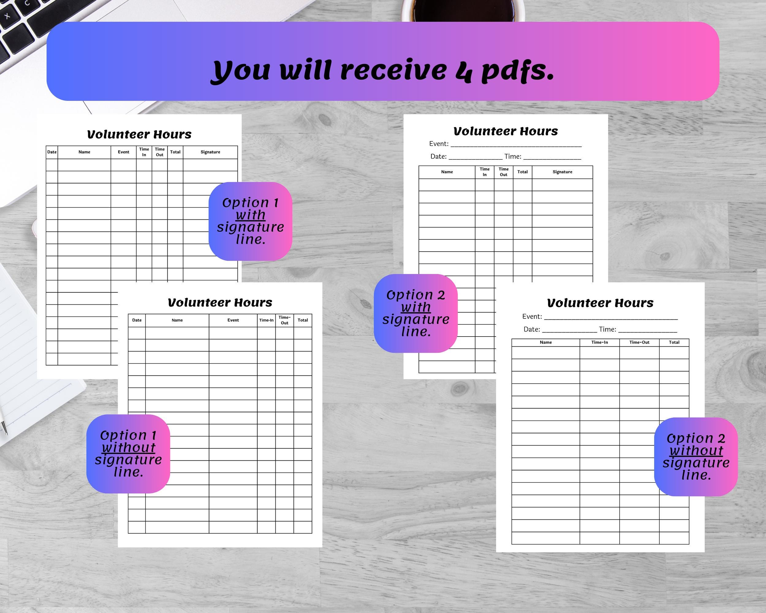 Volunteer Hours Tracker Log Printable, Event Hours, Volunteering ...