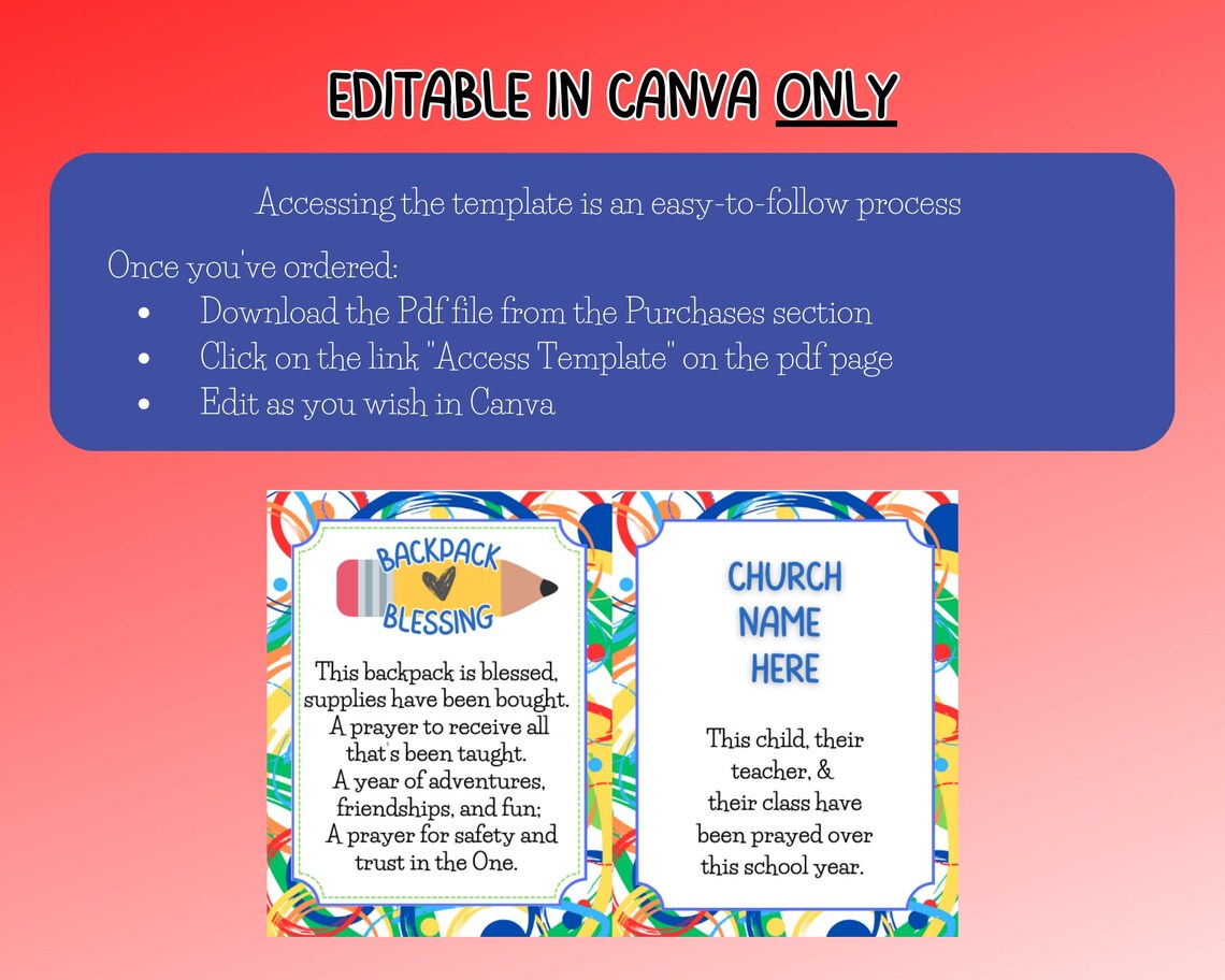 Editable Blessing of the Backpack Tag, School Year Prayer for Children ...