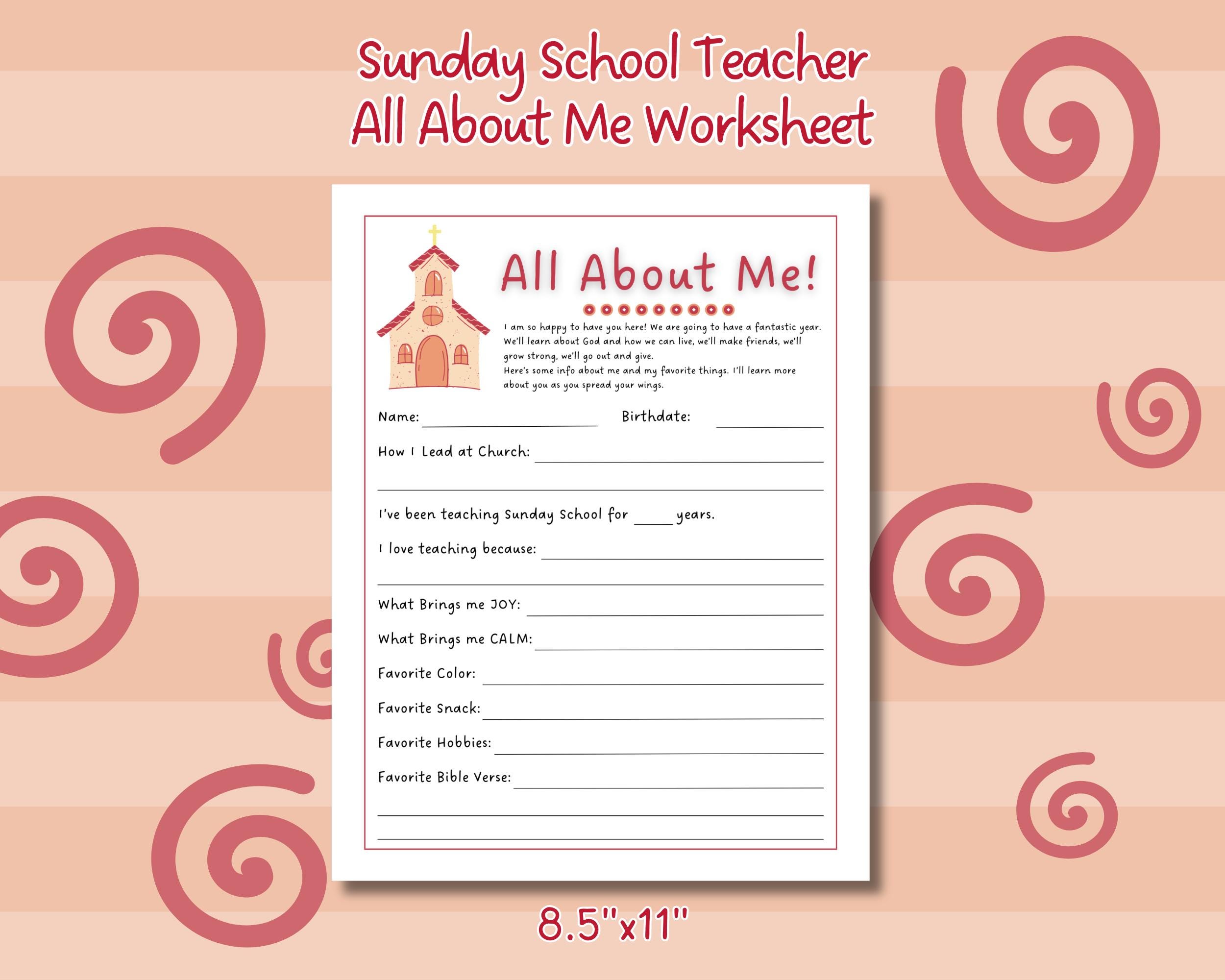 All About Me Sunday School Teacher Worksheet, Church Children's ...