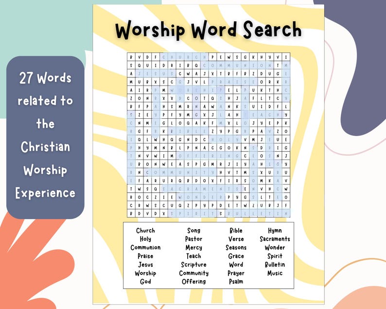 Christian Worship Word Search, Religious Christian Game Activity ...