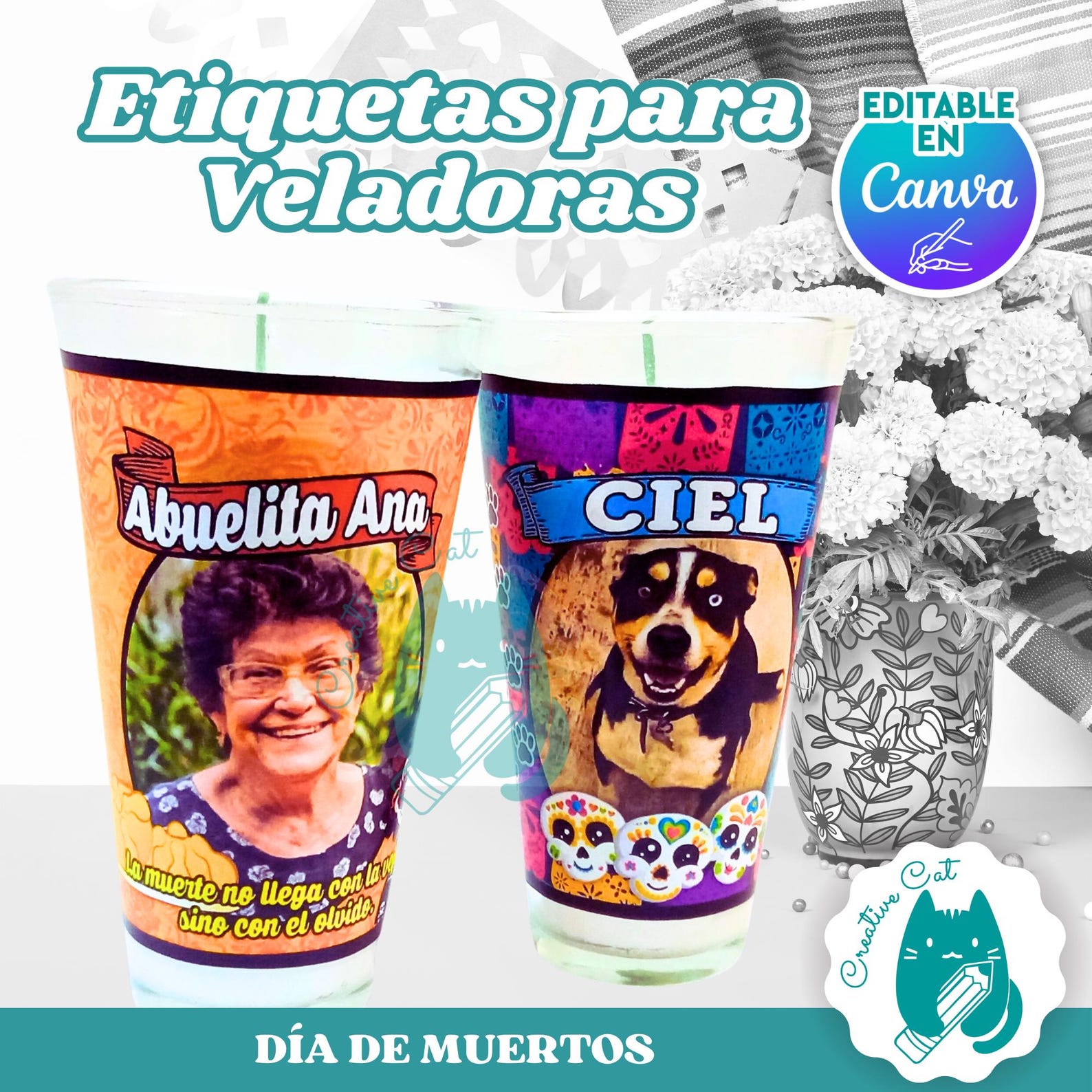 Day of the Dead Candle Labels 11 Editable Canva Template Models - Etsy
