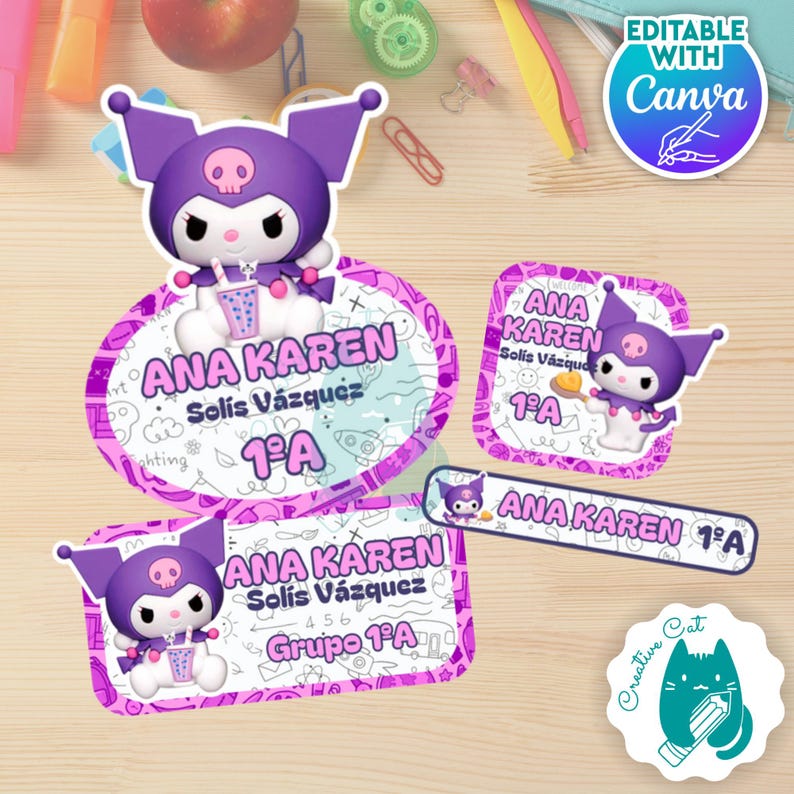 Kawaii SCHOOL LABELS Editable Canva Template - Etsy Israel
