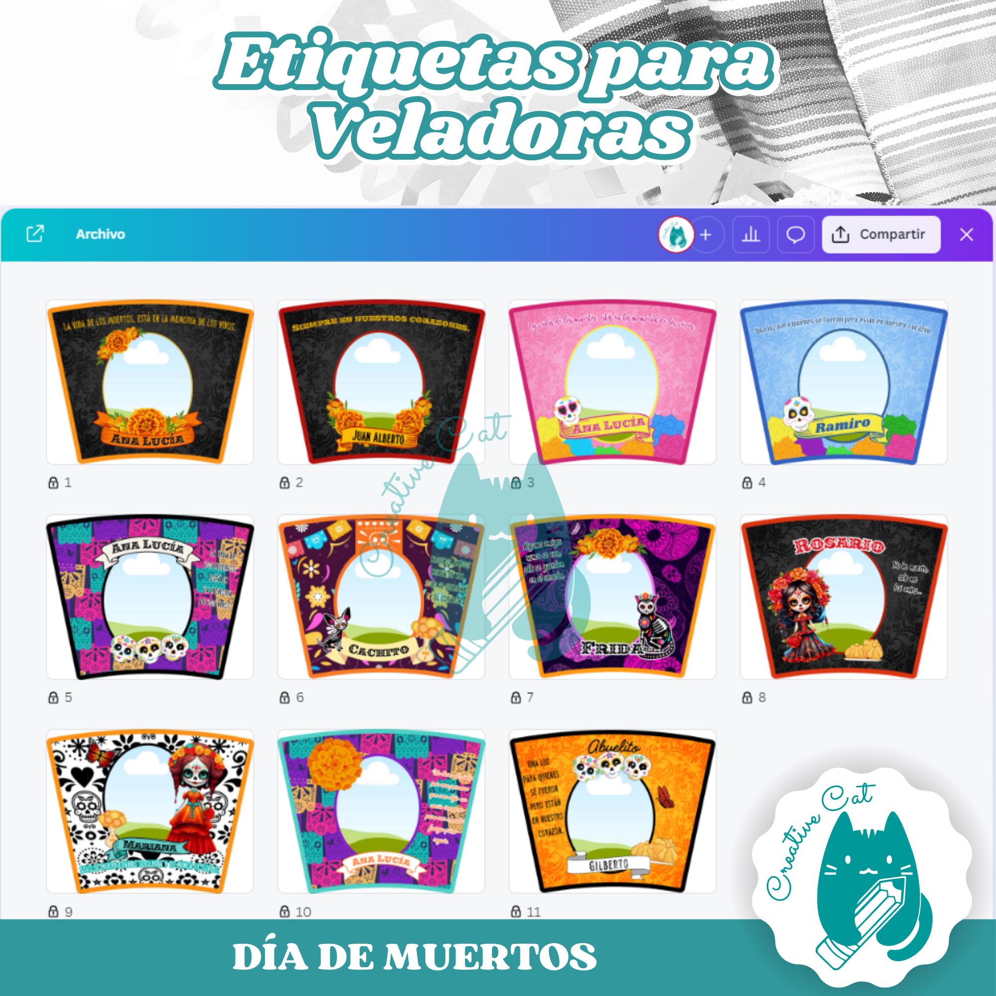 Day of the Dead Candle Labels 11 Editable Canva Template Models - Etsy