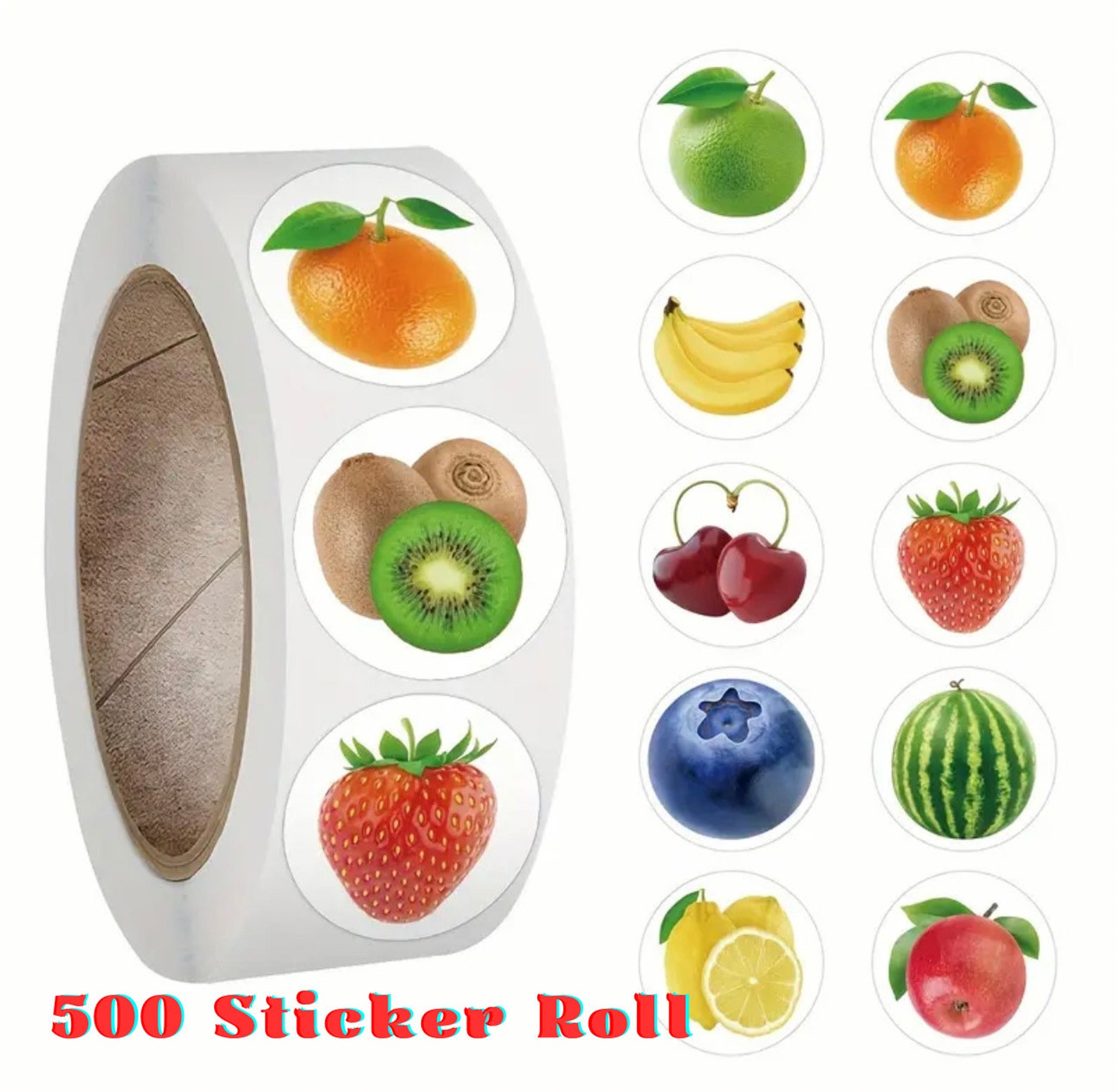 500 Fruit Vinyl Stickers Waterproof Learning Fruit Educational Kids ...