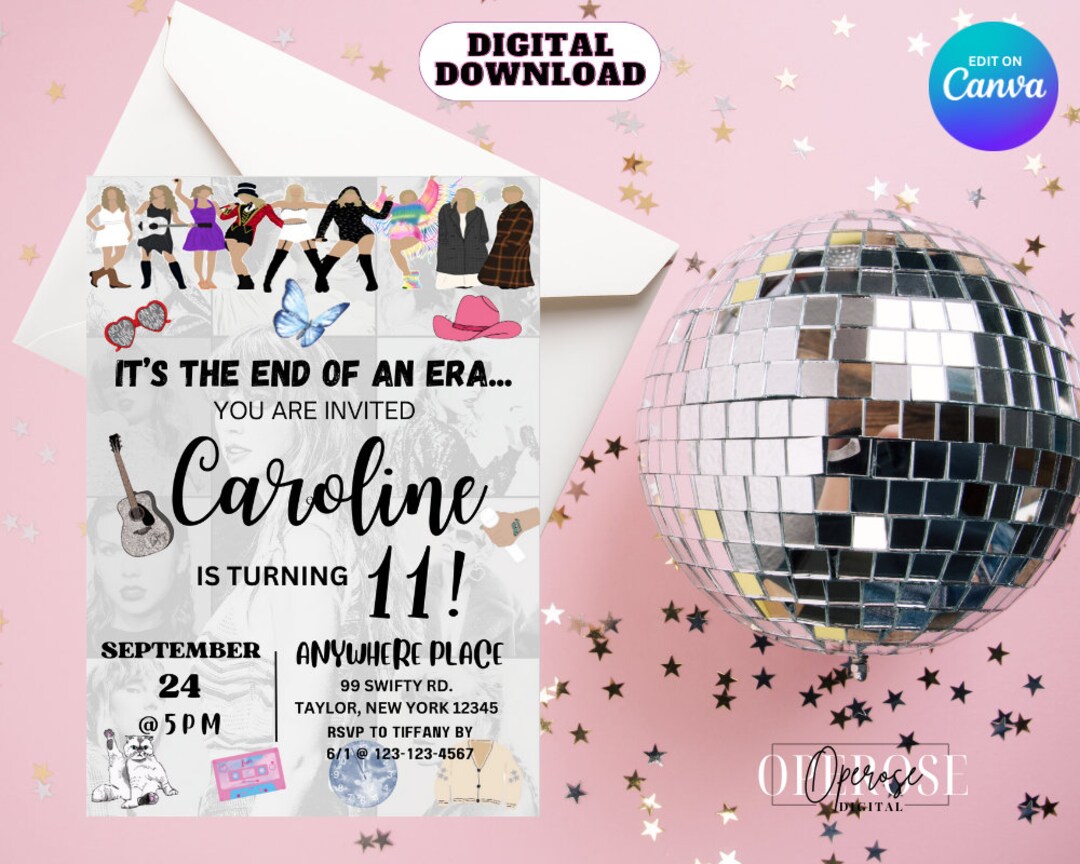 Digital Taylor Swift Birthday Invitation: Editable Canva Template ...