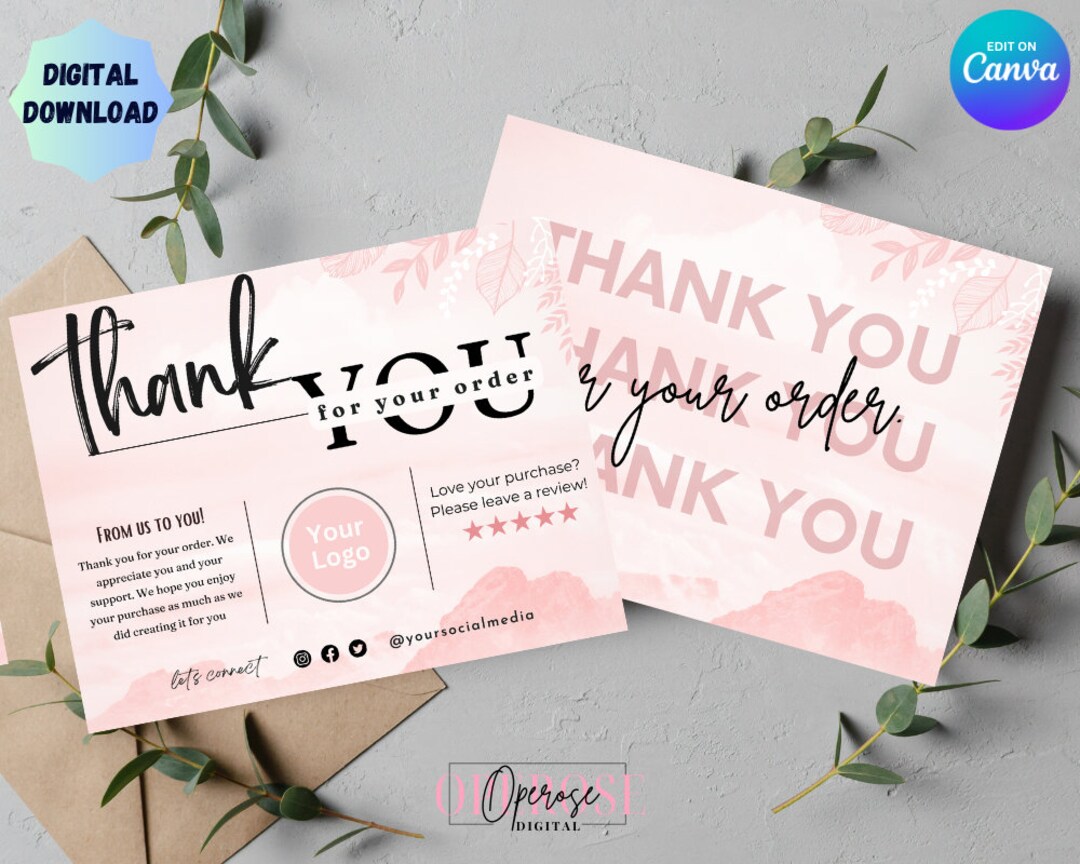 Small Business Thank You Insert Card Editable in CANVA /template Pretty ...