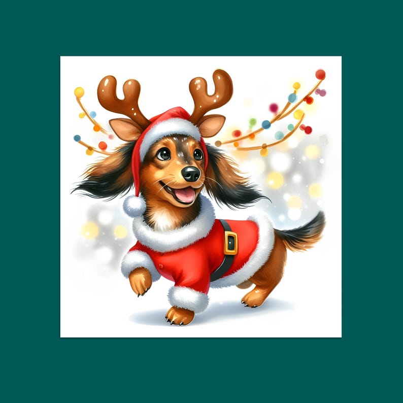 Christmas Dachshund Cliparts, Holiday Greeting Cards (digital Download ...