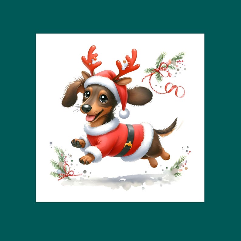 Christmas Dachshund Cliparts, Holiday Greeting Cards (digital Download ...