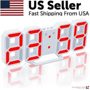Digital 3D LED Big Wall Desk Alarm Clock Snooze 12/24 Hours Auto ...