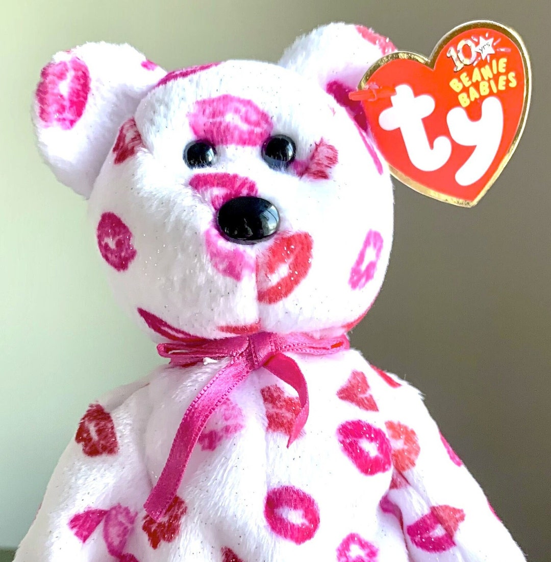 2003 40037 Kissy Pink Red Lip Prints Kisses Valentine's Ty Beanie Baby ...