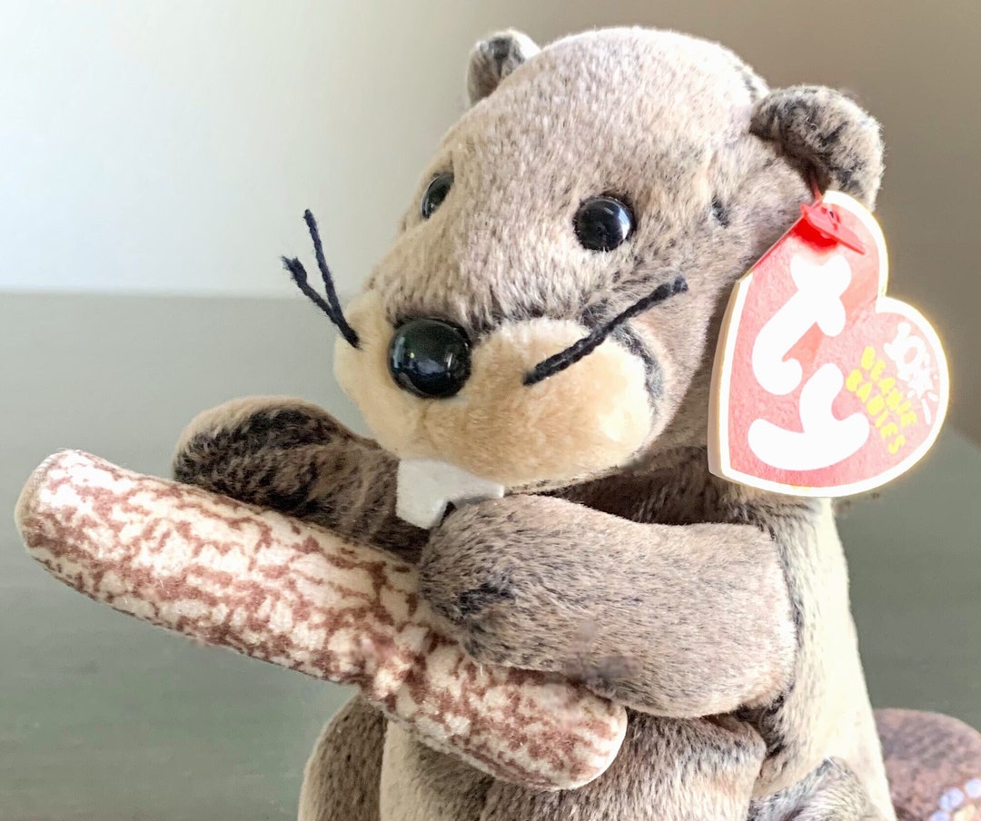 2003 40001 Lumberjack Beaver Chewing on Log Vintage Retired Plush Ty ...