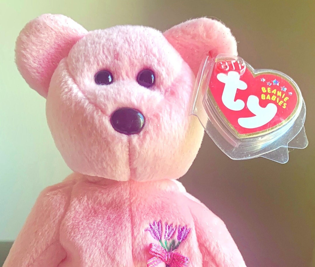 4517 Mum Pink Ty Teddy Bear Purple Tulips W/ Pink Bow 2002 Mother's Day ...