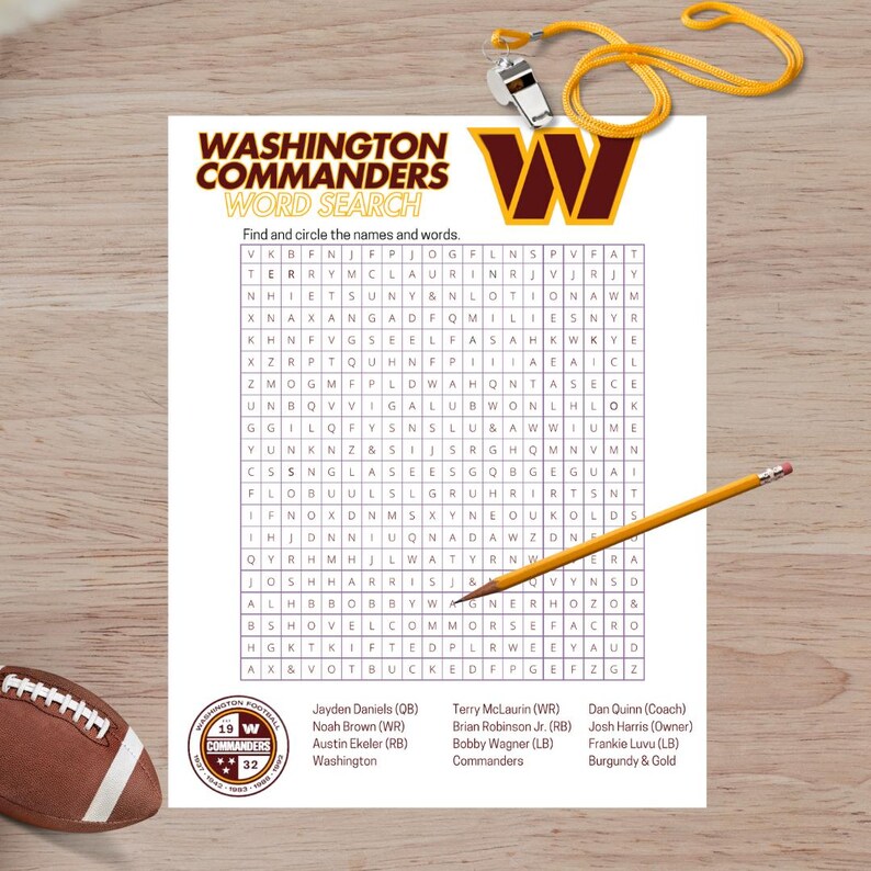 Washington Commanders Word Search Party Game - Etsy