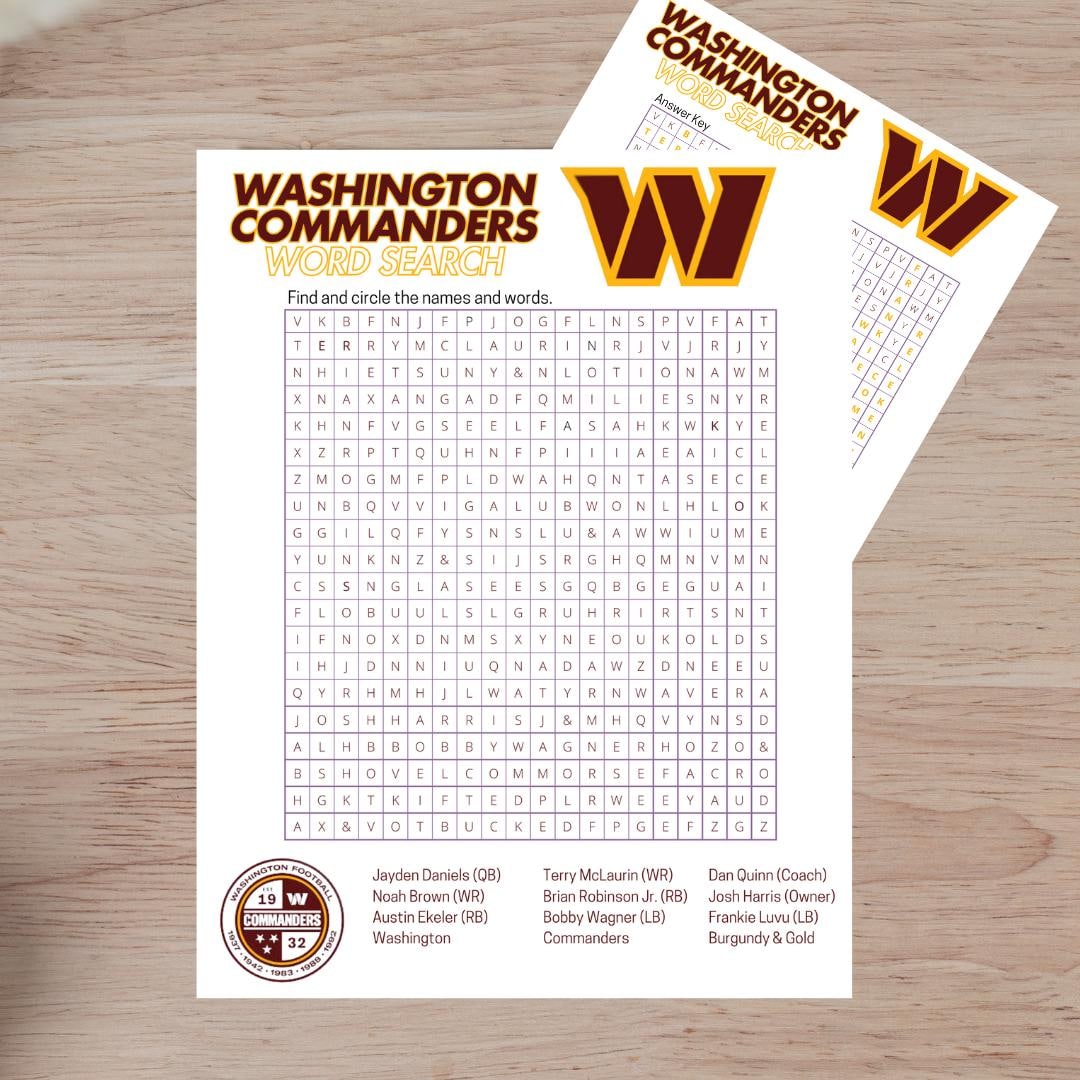Washington Commanders Word Search Party Game - Etsy