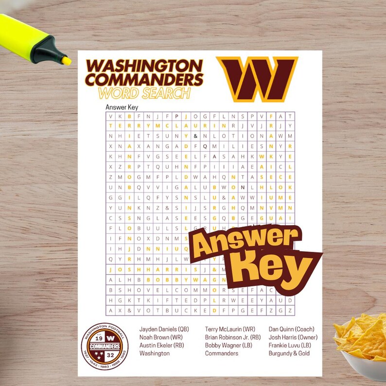 Washington Commanders Word Search Party Game - Etsy