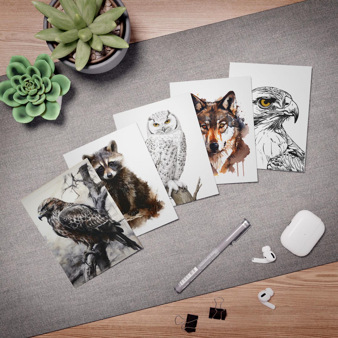 Wildlife Multi-design Animal Note Cards 5-pack, Any Occasion Stationary ...