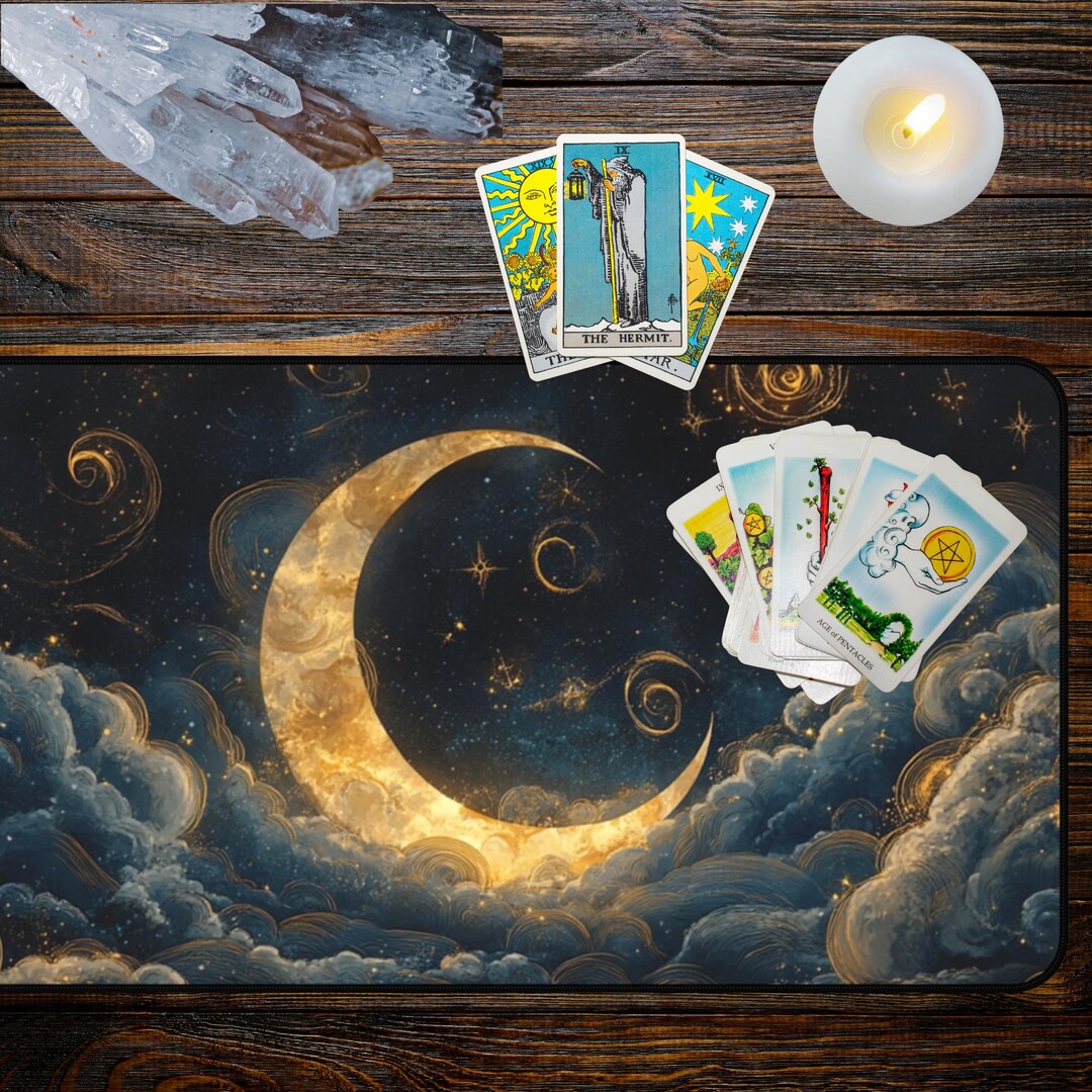 Large Celestial Tarot Reading Mat, Crescent Moon Desk Mat, XL Altar ...