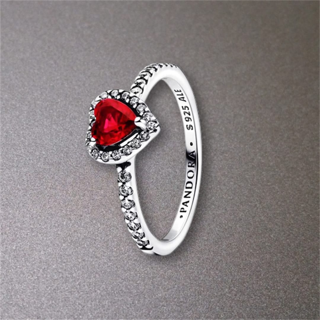 Pandora Red Heart Ring S925 Sterling Silver Wedding Ring, Everyday Wear ...