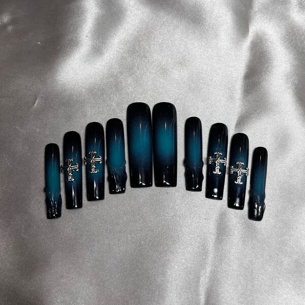 Dark Blue Long Nails - Etsy
