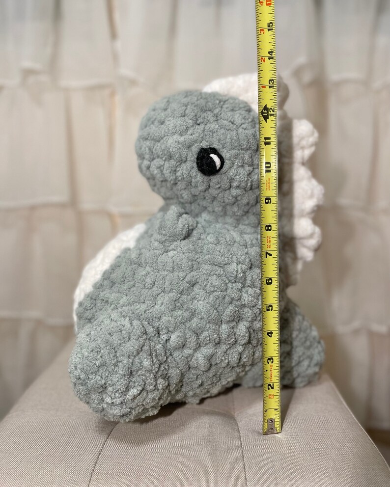 Large Soft Green & White Chunky Dino Crochet Cuddle Buddy Beau, Super Soft Handmade Big Soft ...
