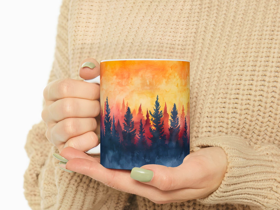 Woodsy Sunset Mug Beautiful Tree Line Cup for Nature Enthusiast ...