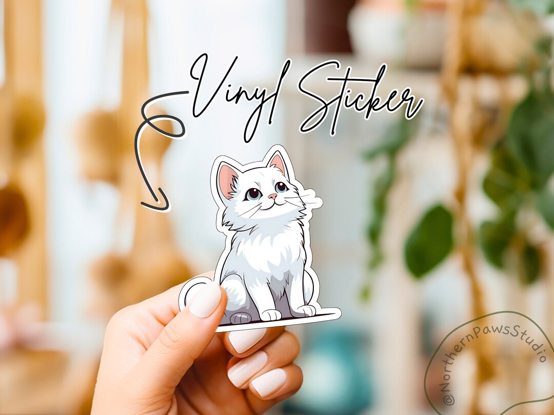 Cute Cat Vinyl Sticker Kiss-cut Decal for Laptop, Phone, Water Bottle ...