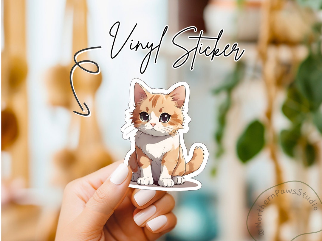 Cute Cat Vinyl Sticker Kiss-cut Decal for Laptop, Phone, Water Bottle ...