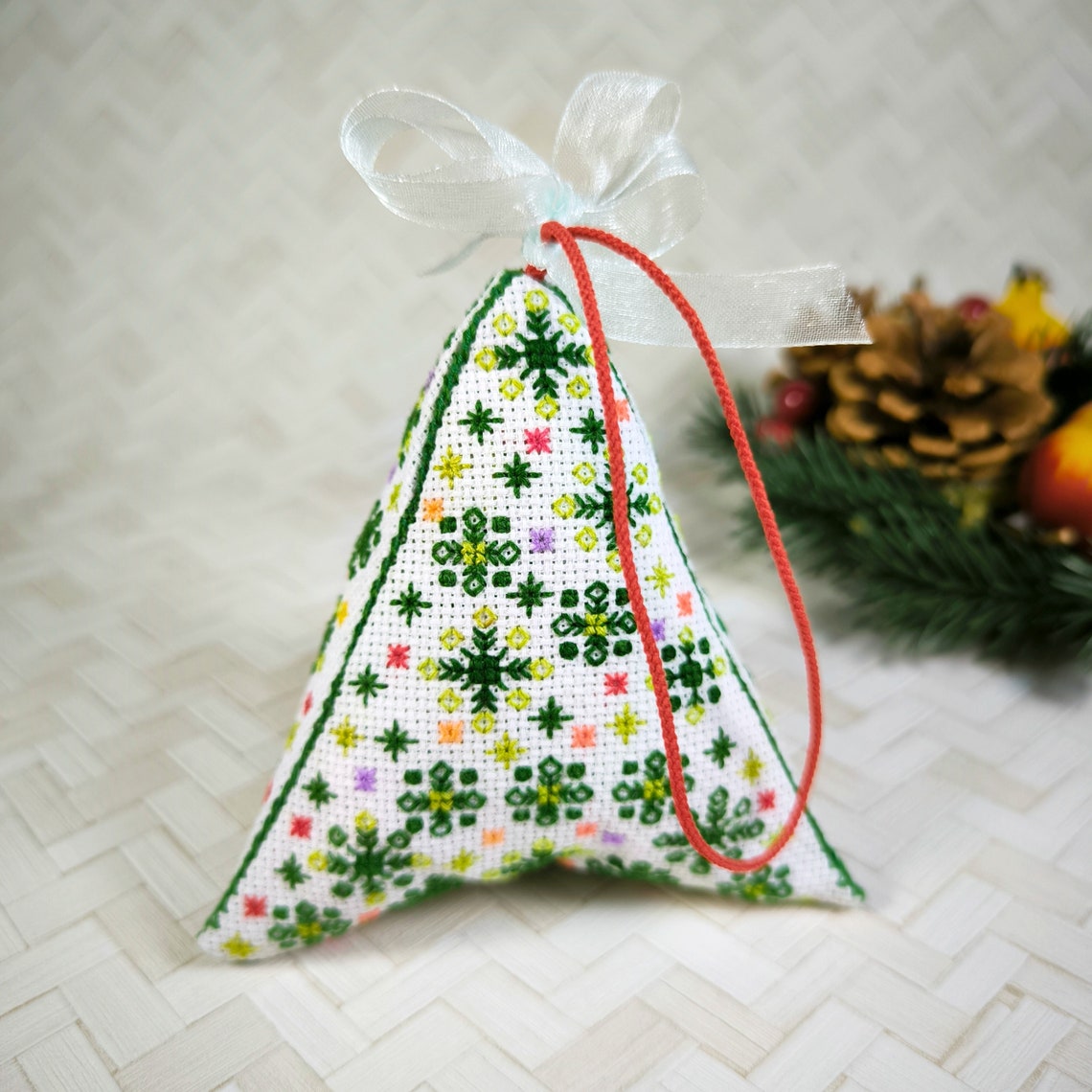 Pyramid Triangle Christmas Tree Cross Stitch Ornament Biscornu ...