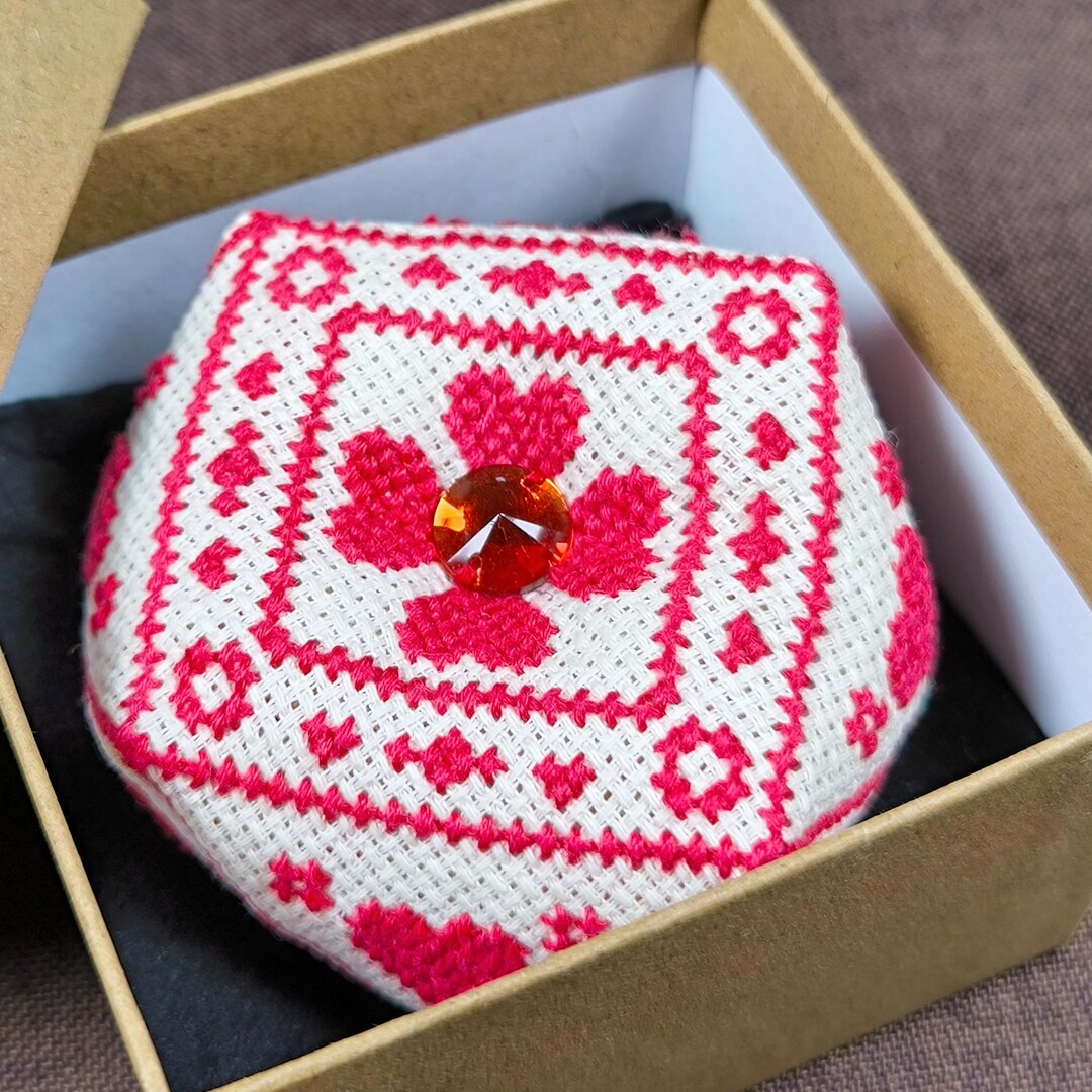 Cross Stitch Red Heart Pincushion Simple Biscornu One of A Kind ...