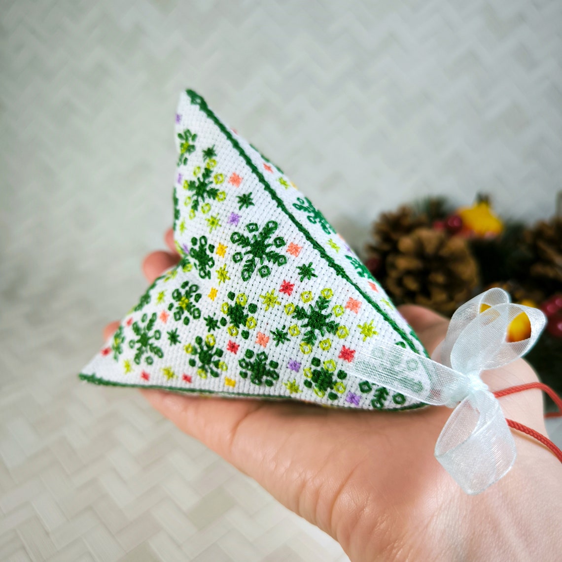 Pyramid Triangle Christmas Tree Cross Stitch Ornament Biscornu ...