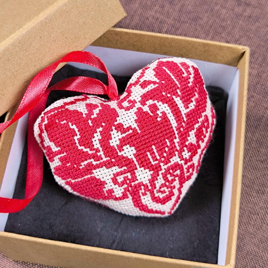 Cross Stitch Red Heart Flower Tiny Pincushion Biscornu One of a Kind ...