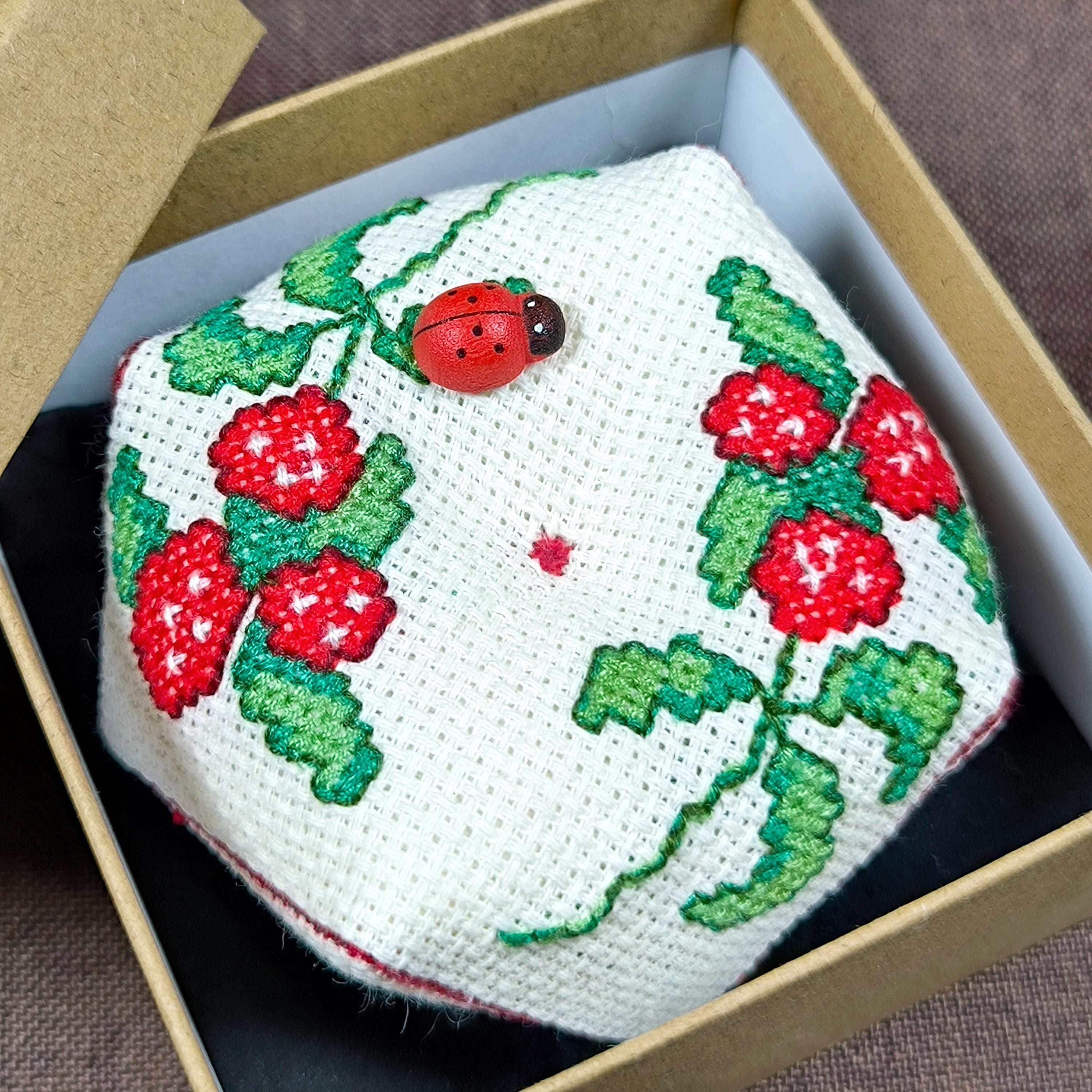 Cross Stitch Strawberry Pincushion Flower Biscornu One of A Kind ...