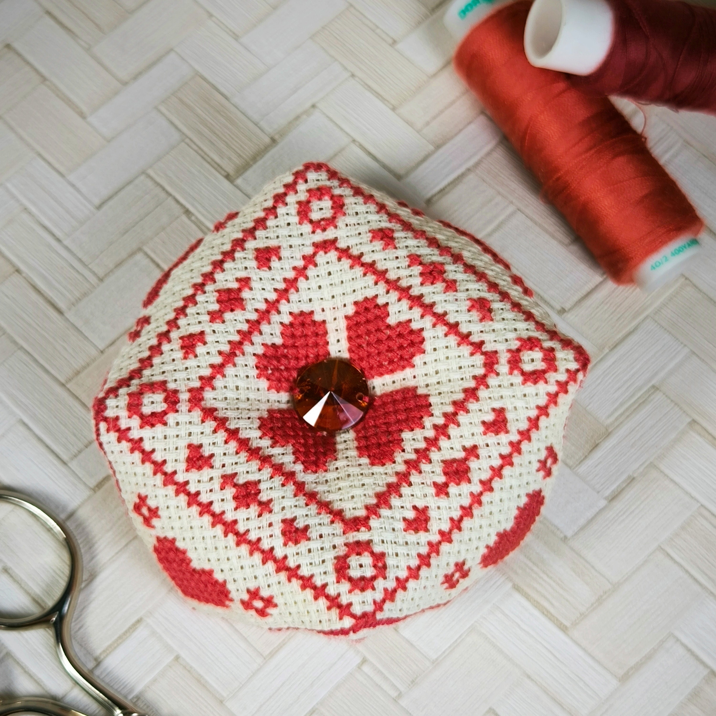 Cross Stitch Red Heart Pincushion Simple Biscornu One of A Kind ...