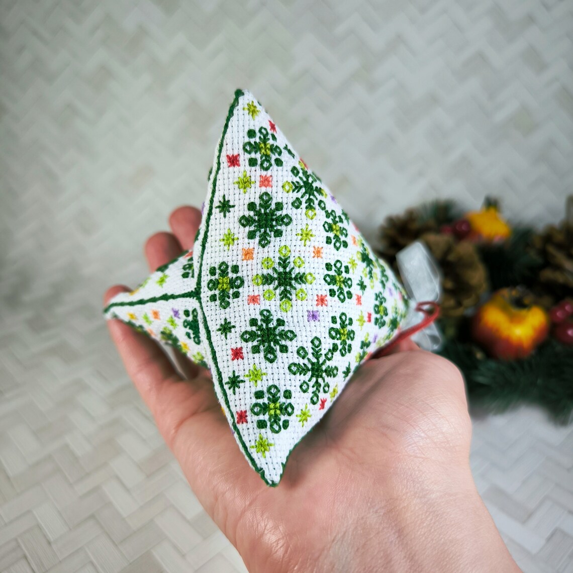 Pyramid Triangle Christmas Tree Cross Stitch Ornament Biscornu ...