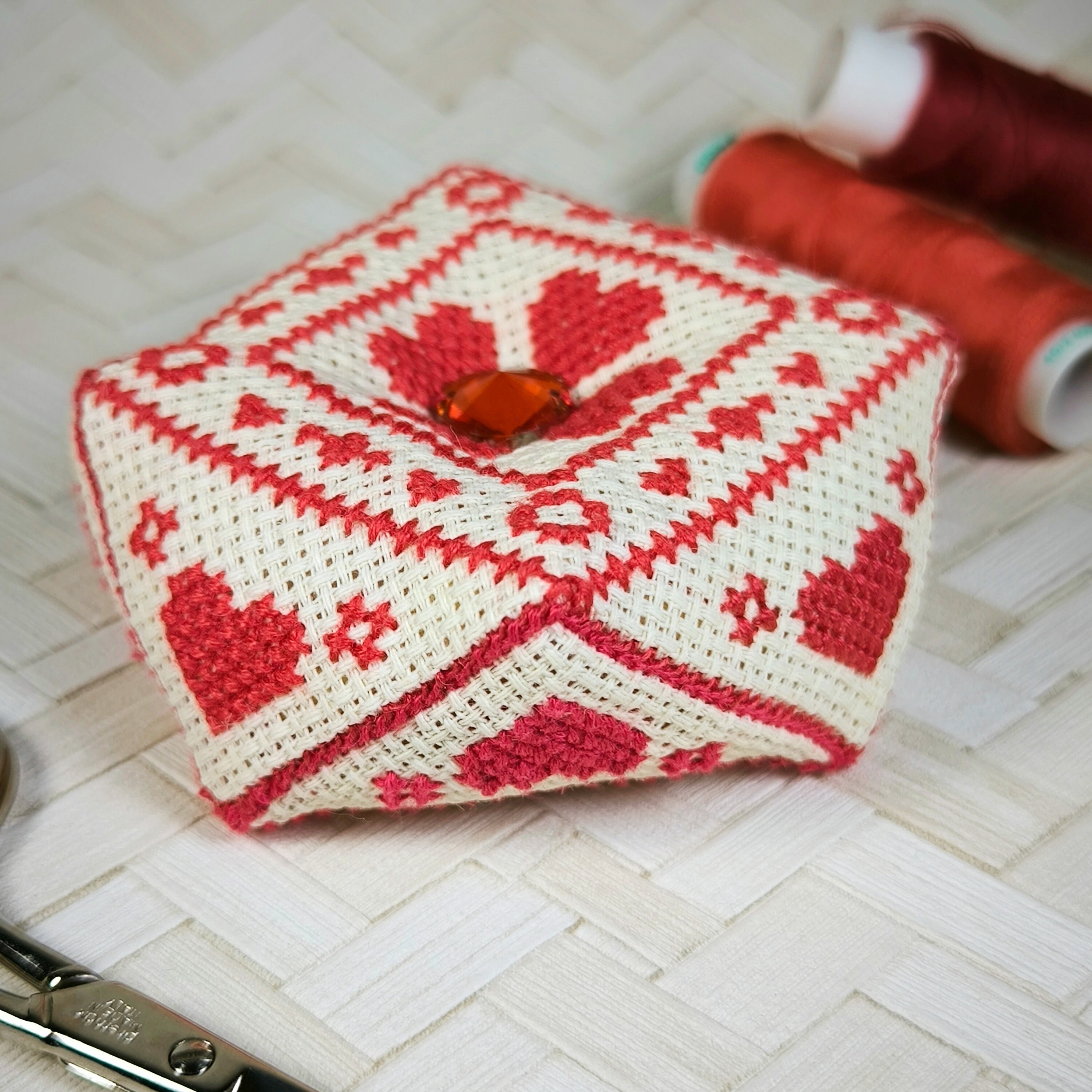 Cross Stitch Red Heart Pincushion Simple Biscornu One of A Kind ...