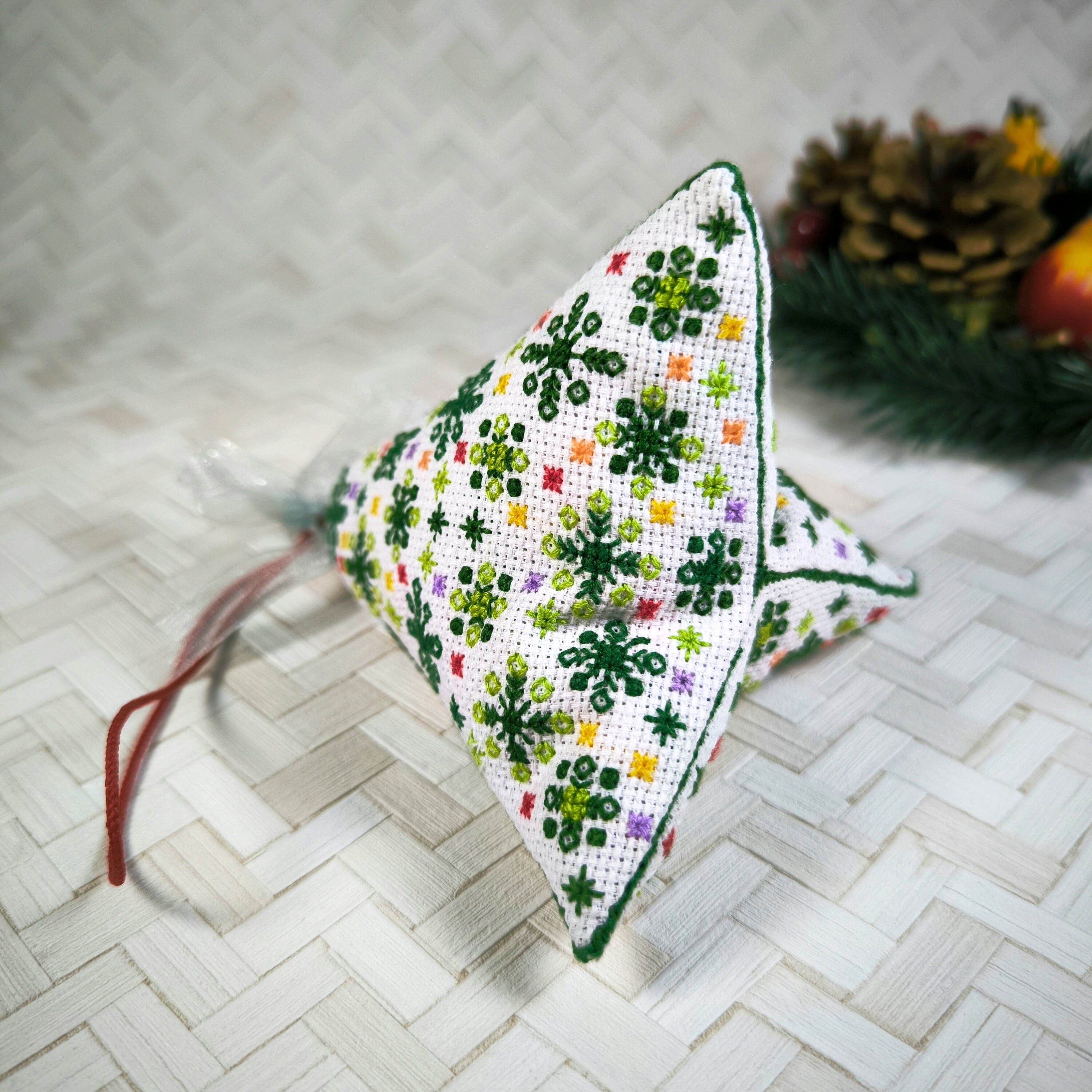 Pyramid Triangle Christmas Tree Cross Stitch Ornament Biscornu ...