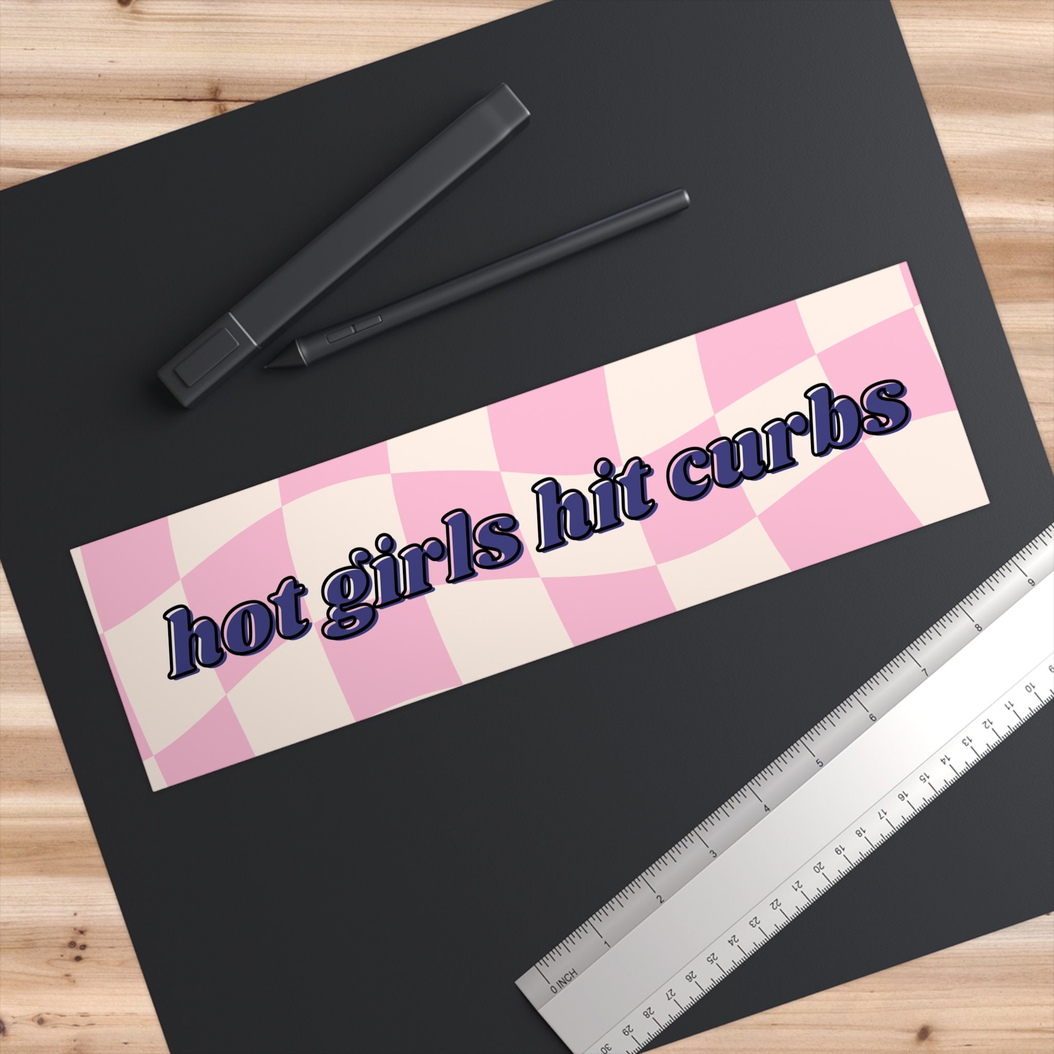 Hot Girls Hit Curbs Bumper Sticker Funny Cute Retro Vibes Girly Funky ...