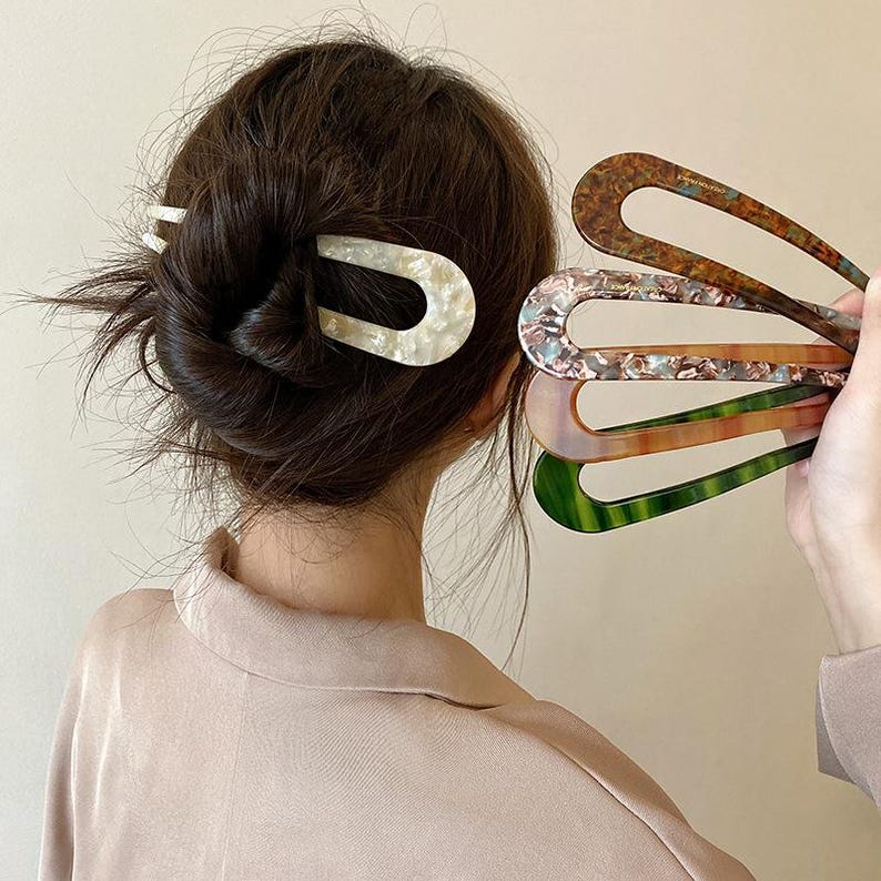 U-shaped French Hair Pin: Multi-colored Cellulose Acetate, Elegant Long ...