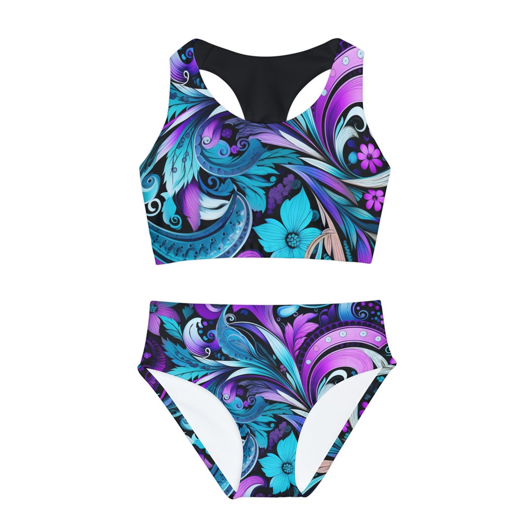 Purple Paisley: Girls Two Piece Swimsuit AOP - Etsy