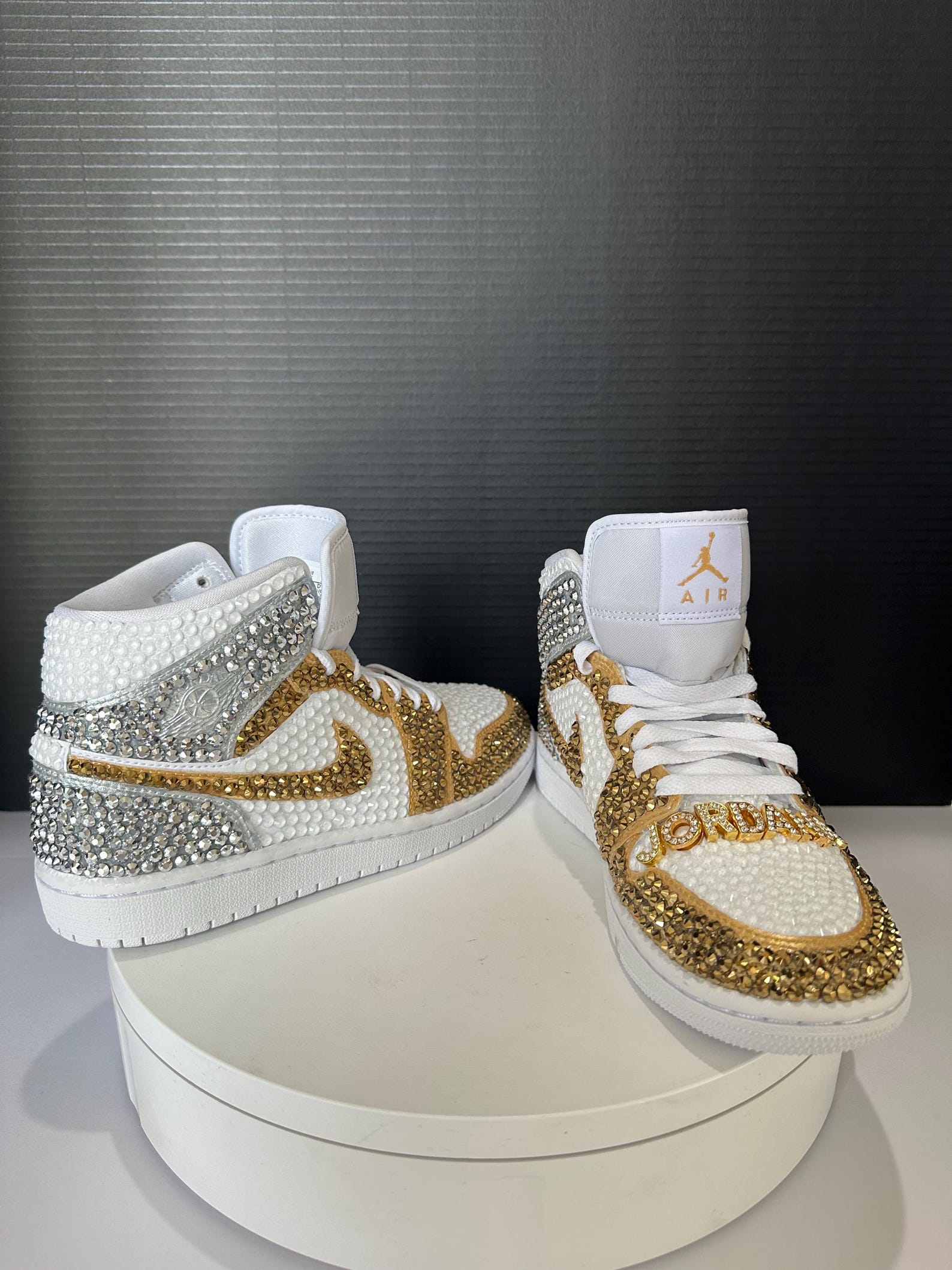 Gold Rhinestone Jordan 1 Mids, Custom Rhinestone Sneakers, Bedazzled ...