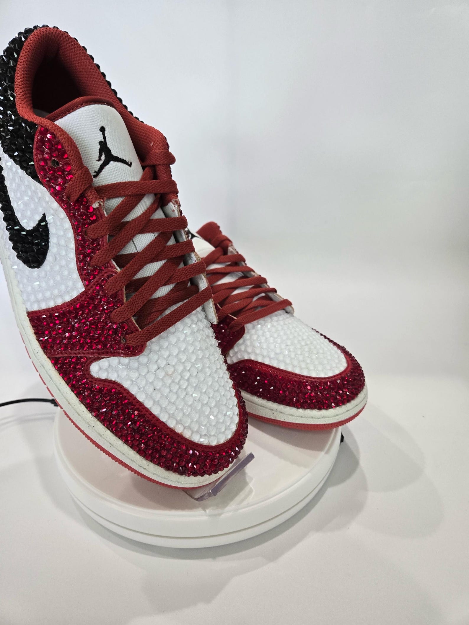 Rhinestone Jordan 1 Lows, Bling Sneakers, Bedazzled Nikes, Red and ...