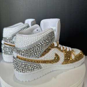 Gold Rhinestone Jordan 1 Mids, Custom Rhinestone Sneakers, Bedazzled ...