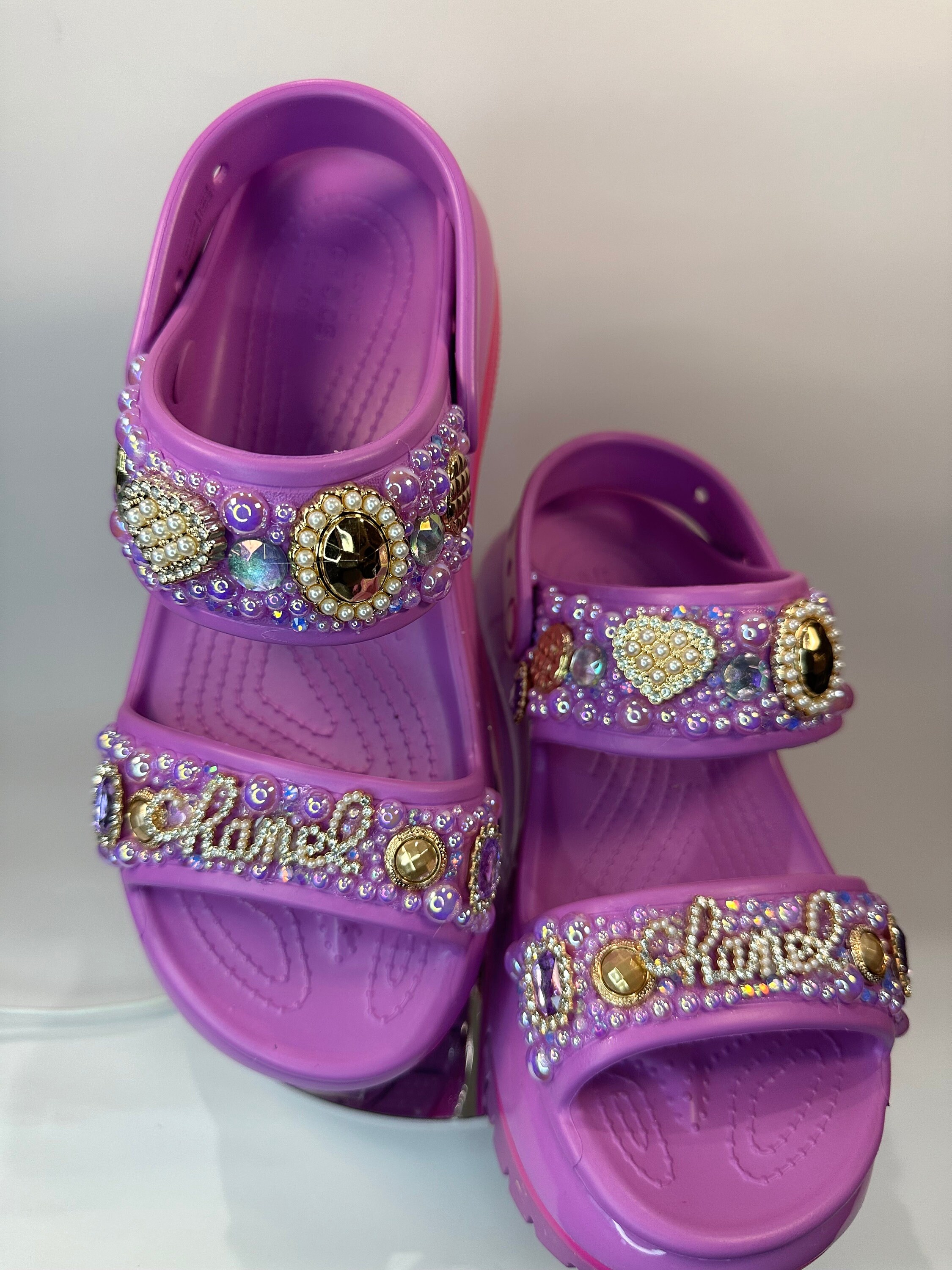 Customized Rhinestone Bling Mega Crush Croc Sandals, Luxury Clogs, Teen ...