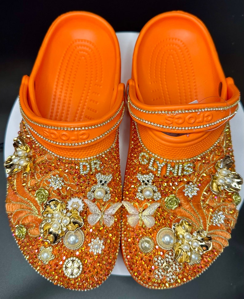 Orange Bling Crocs, Custom Rhinestone Clogs - Etsy