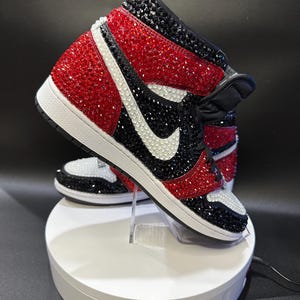 Rhinestone Air Jordan 1 High OG or Mids Red and Black,custom Bling ...